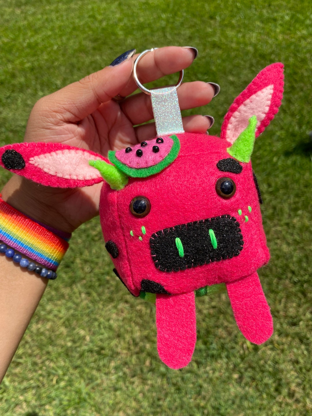 Cute Watermelon Cow Felt Plushie Keychains - Etsy