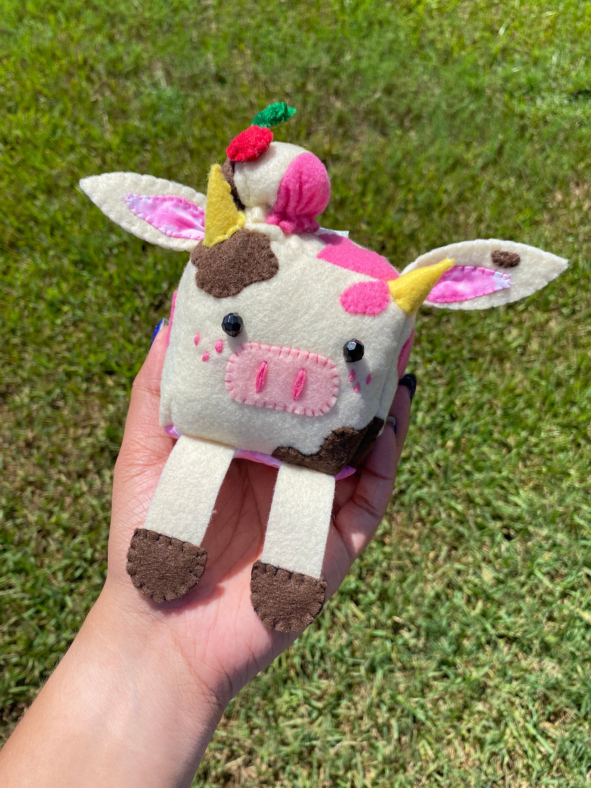 Neapolitan Ice Cream Cute Cow Plushie Keychain Handmade Felt Handsewn ...
