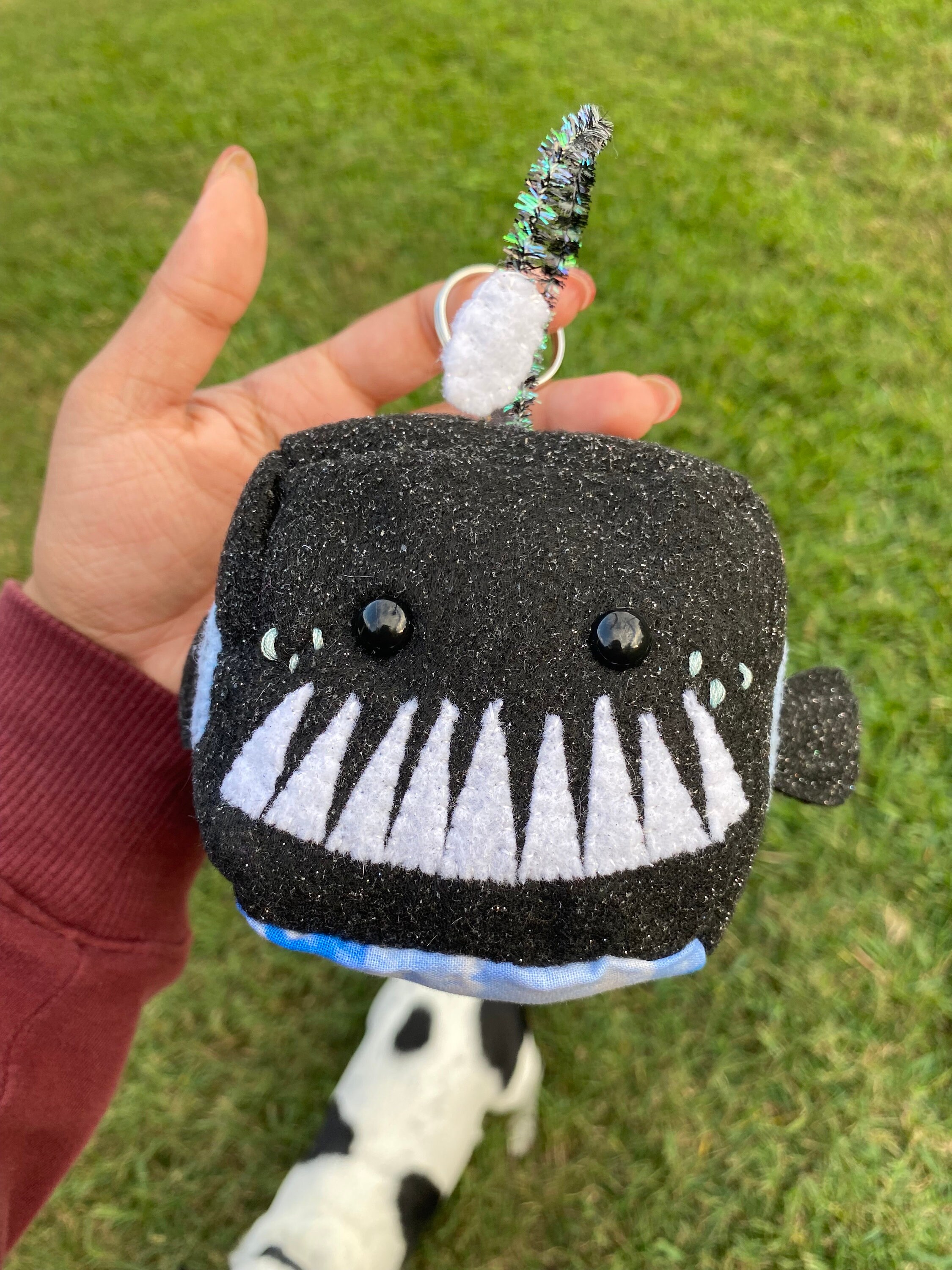 Creepy Cute Anglerfish Black and Blue Handmade Felt Plushie Keychain - Etsy