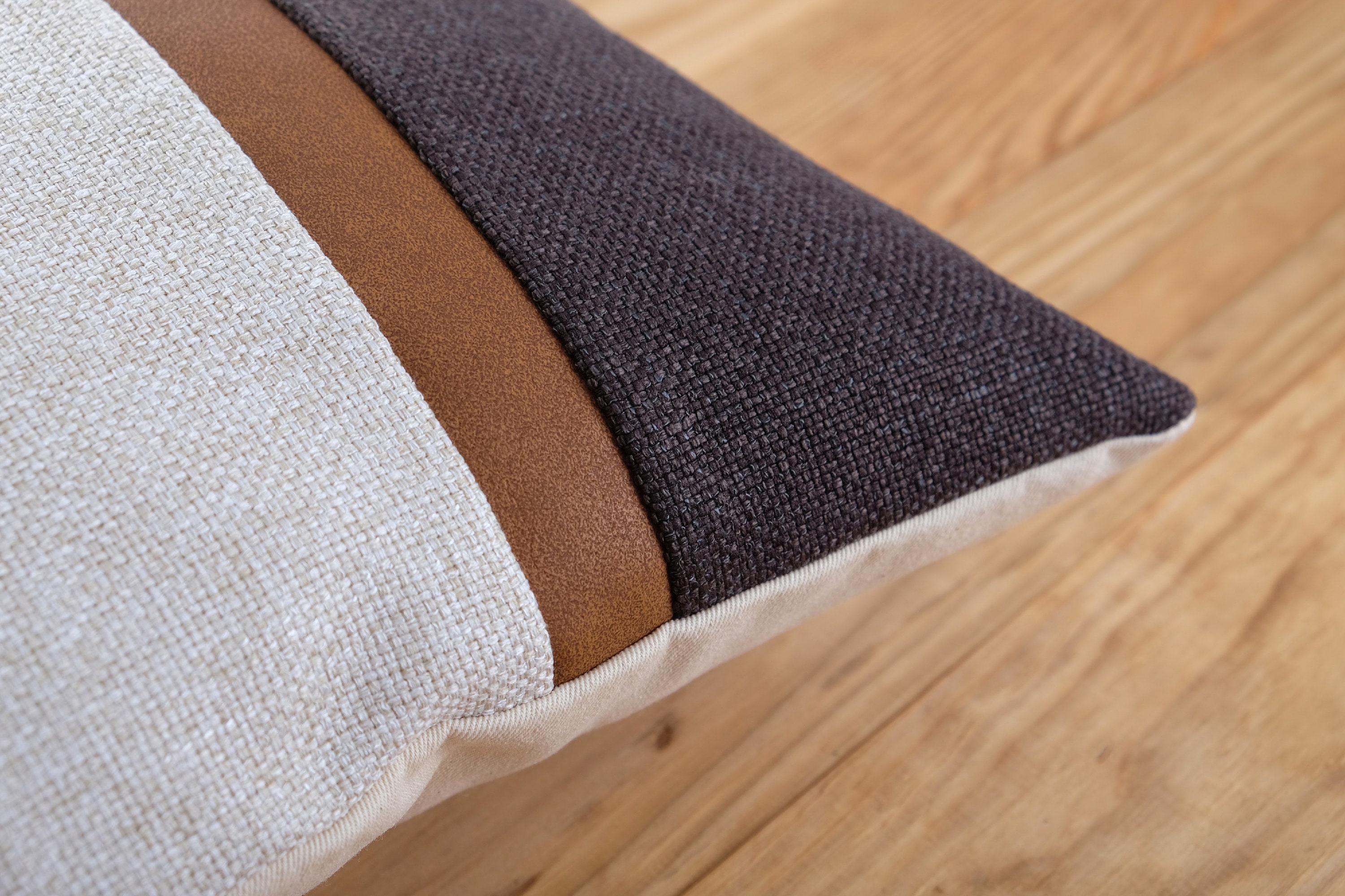 Faux Leather Color Block Lumbar Throw Pillows Covers - Etsy