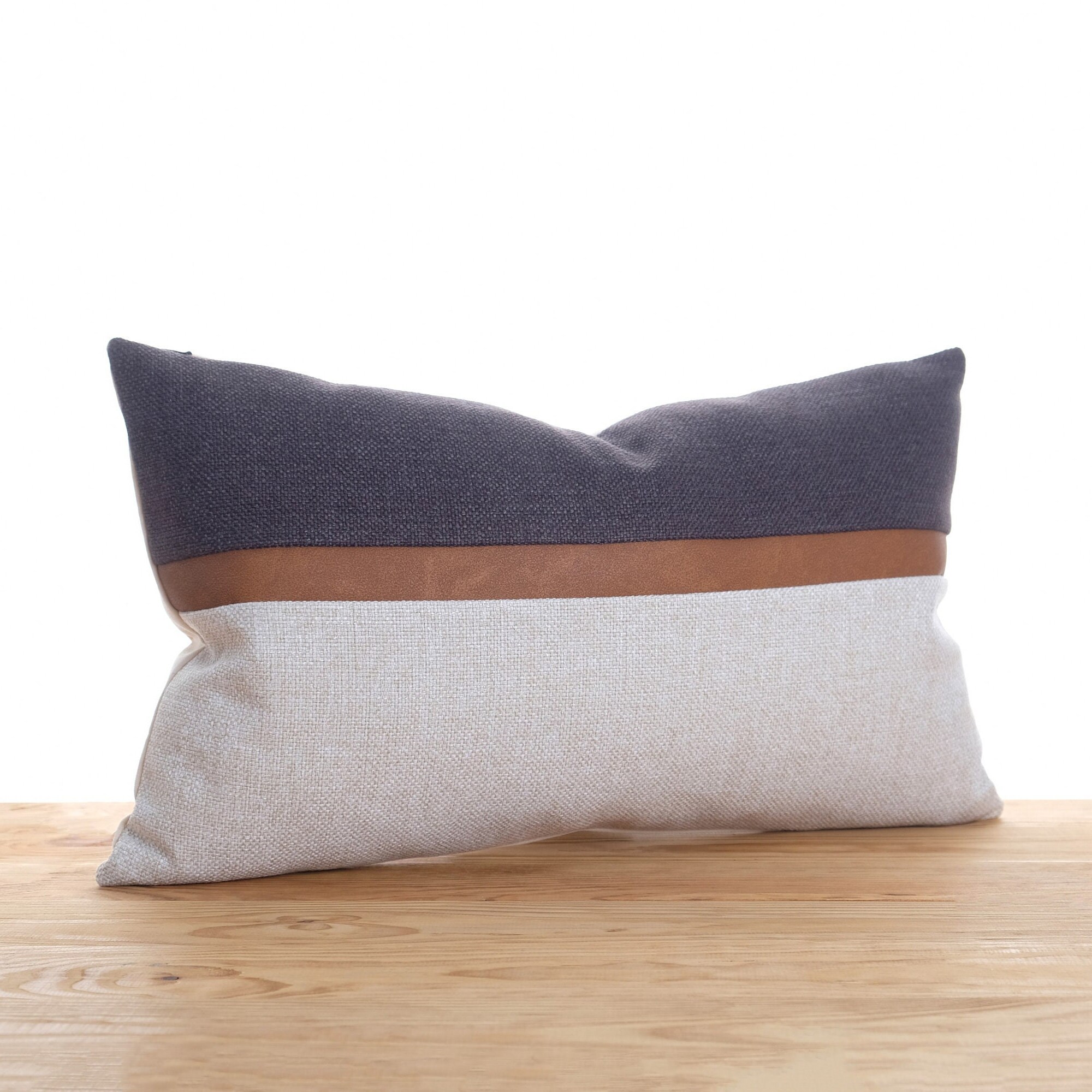 Faux Leather Color Block Lumbar Throw Pillows Covers - Etsy