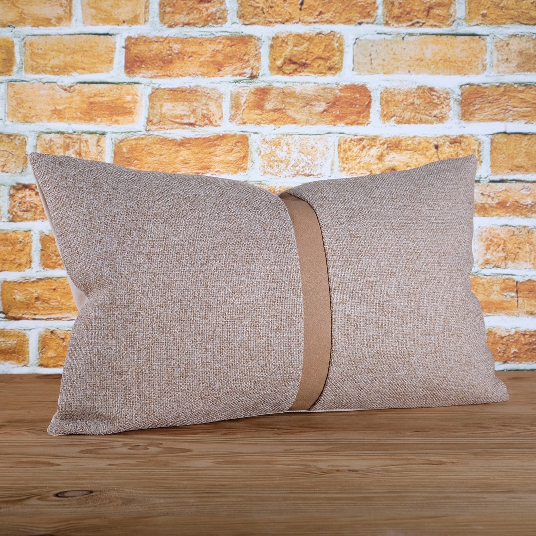 Camel Faux Leather Stripe Tan Brown Lumbar Throw Pillow Cover - Etsy