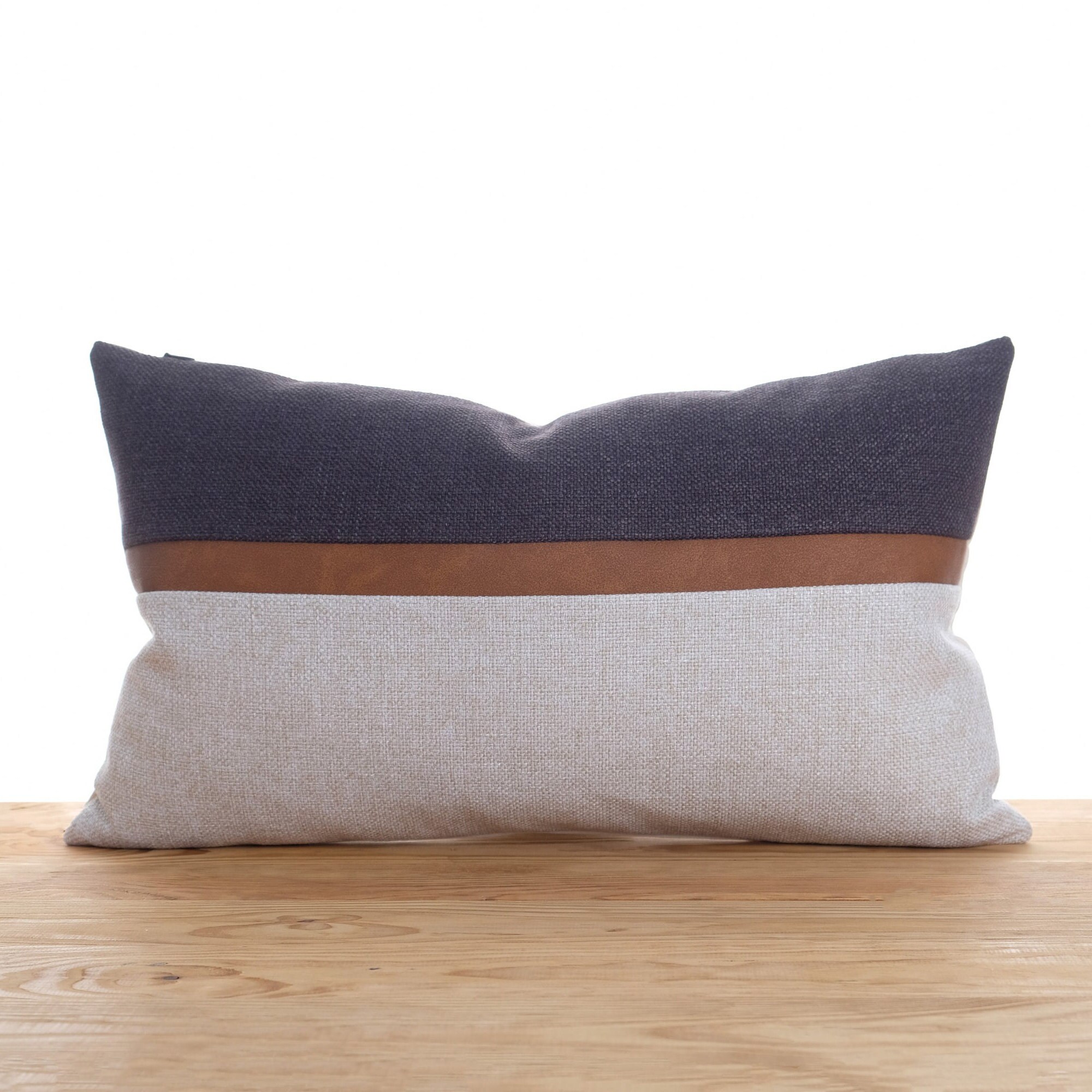 Faux Leather Color Block Lumbar Throw Pillows Covers - Etsy
