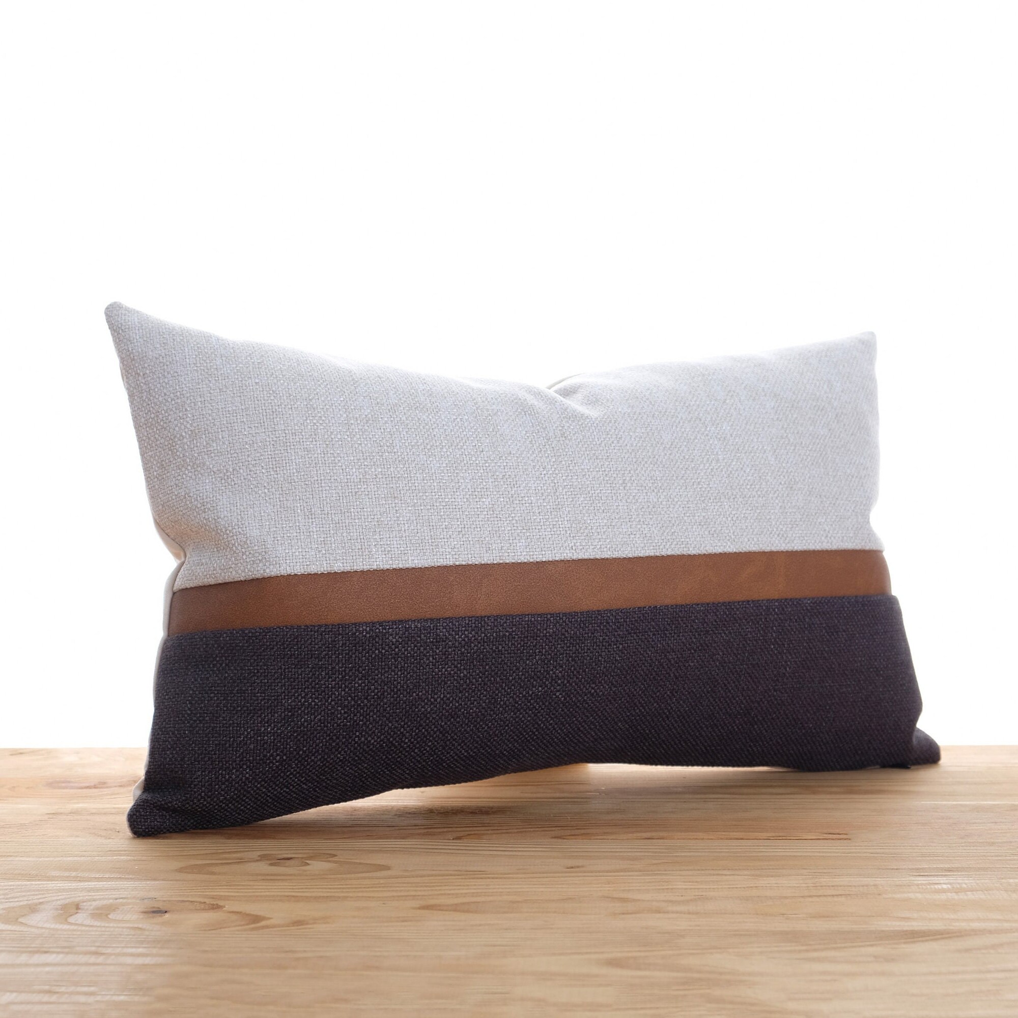 Faux Leather Color Block Lumbar Throw Pillows Covers - Etsy