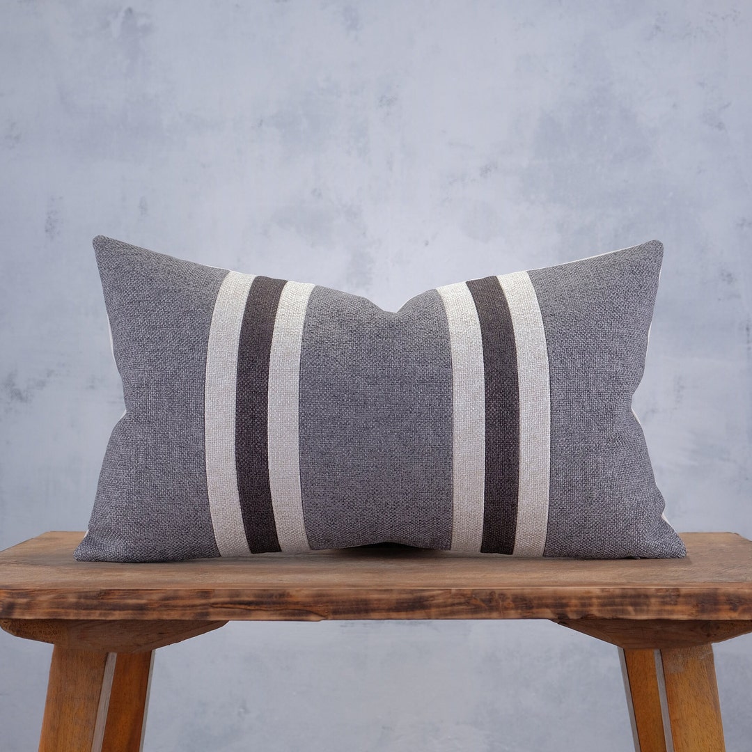 Modern Stripe Lumbar Pillow Cover Gray Striped Cushion Covers Textured ...