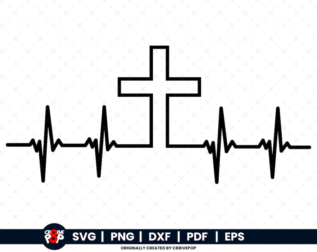Heartbeat Rate Cross Outline SVG | Png,dxf,pdf,eps, Cricut Heart Beat ...