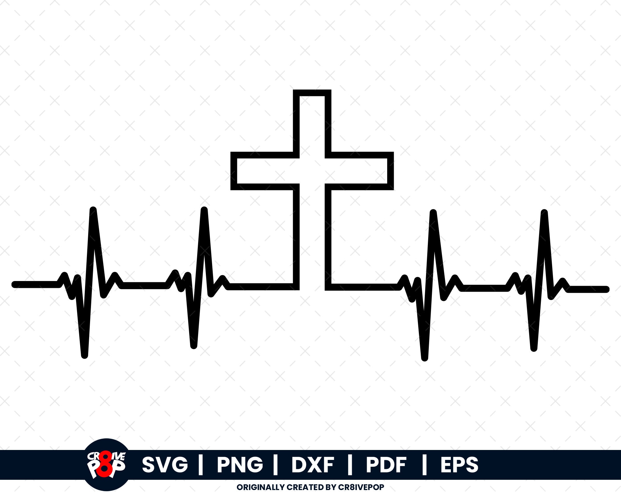 Heartbeat Rate Cross Outline SVG | Png,dxf,pdf,eps, Cricut Heart Beat ...