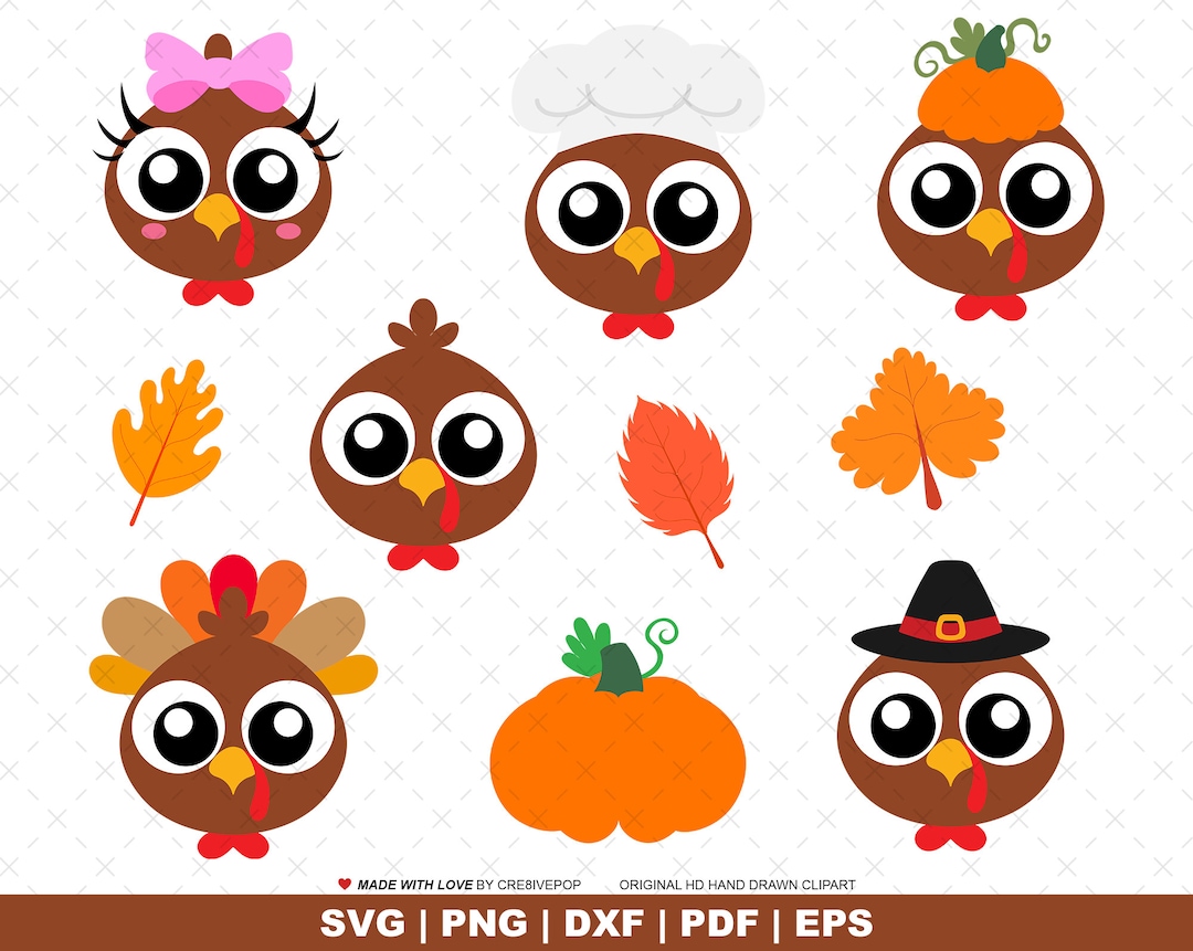 Baby Turkey Bundle 10 Items SVG Flat Design Thanksgiving Turkey, Cute ...