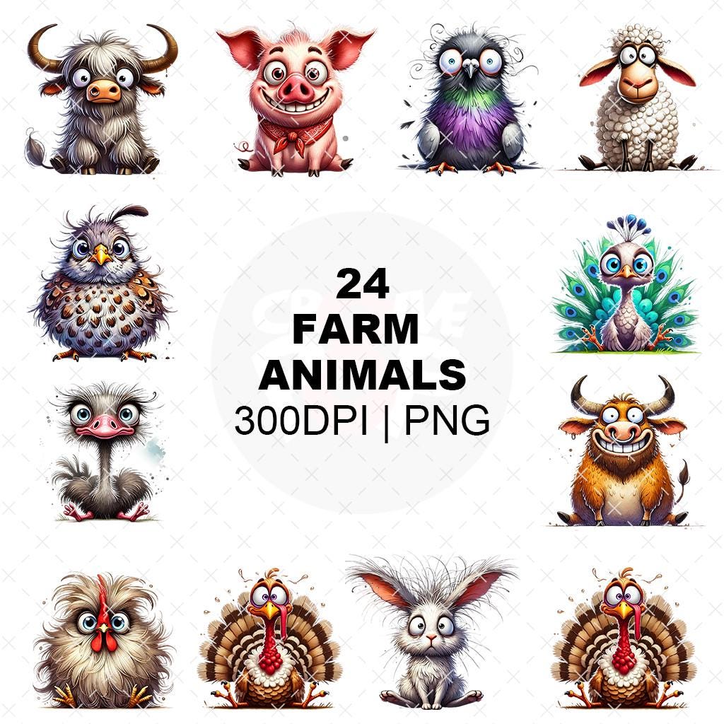Funny Farm Animal Clipart, Cute Farm Animal PNG Download, Cartoon Farm ...