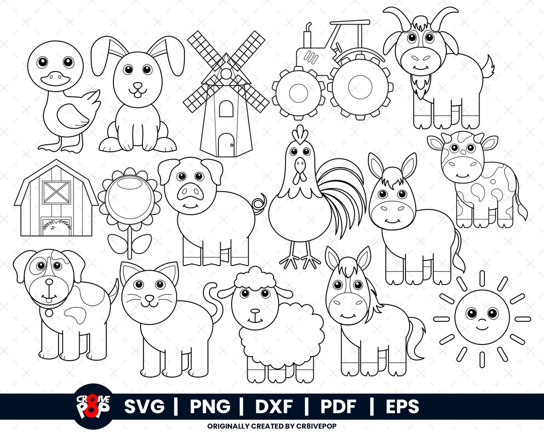 Farm Animals Digital Stamps SVG | Png,dxf,pdf,eps, Cricut and Clipart ...