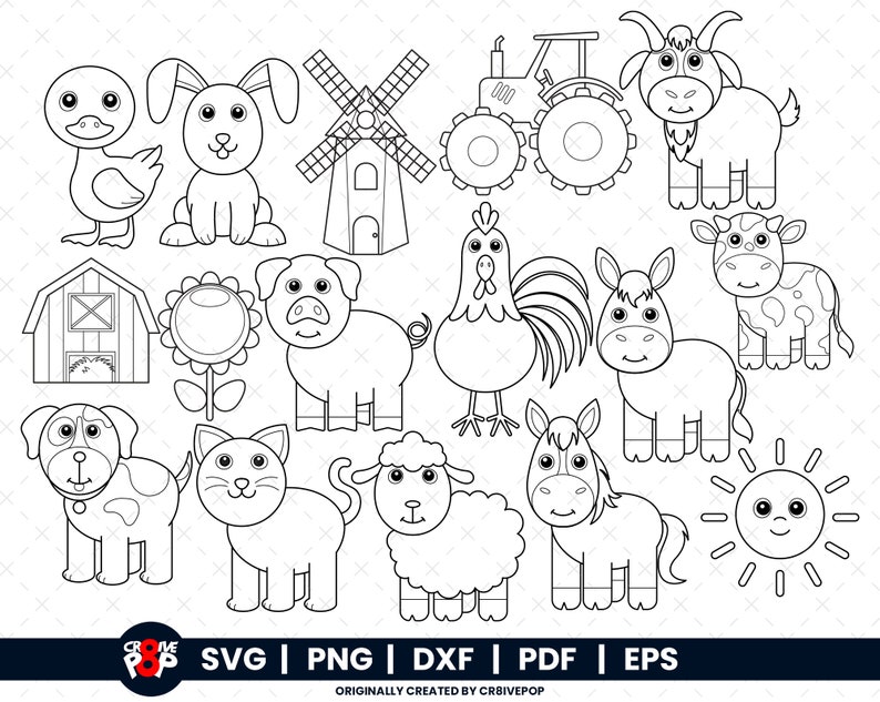 Farm Animals Digital Stamps SVG Pngdxfpdfeps Cricut and - Etsy