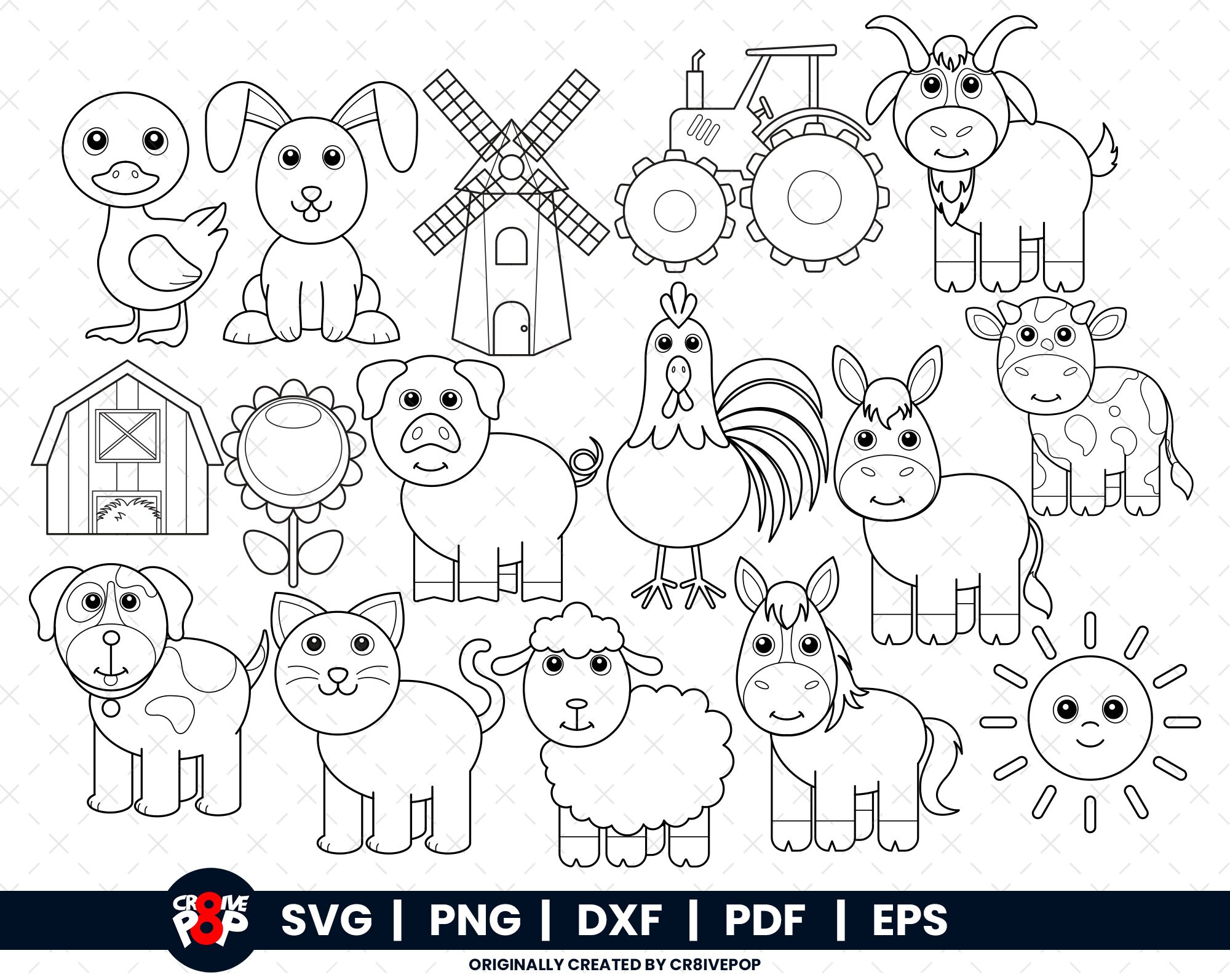 Farm Animals Digital Stamps SVG Pngdxfpdfeps Cricut and - Etsy
