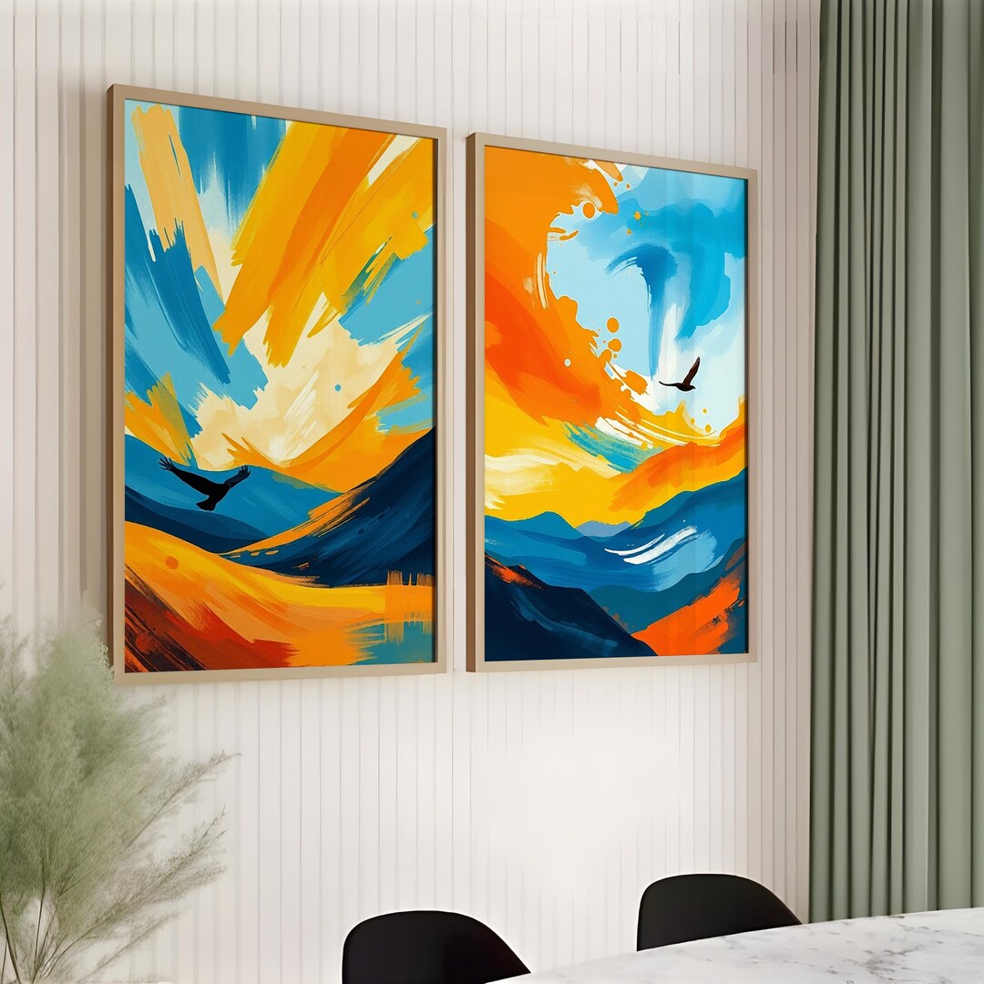 Abstract Landscape Bird Flying Wall Art Digital Download, Bird Flying ...