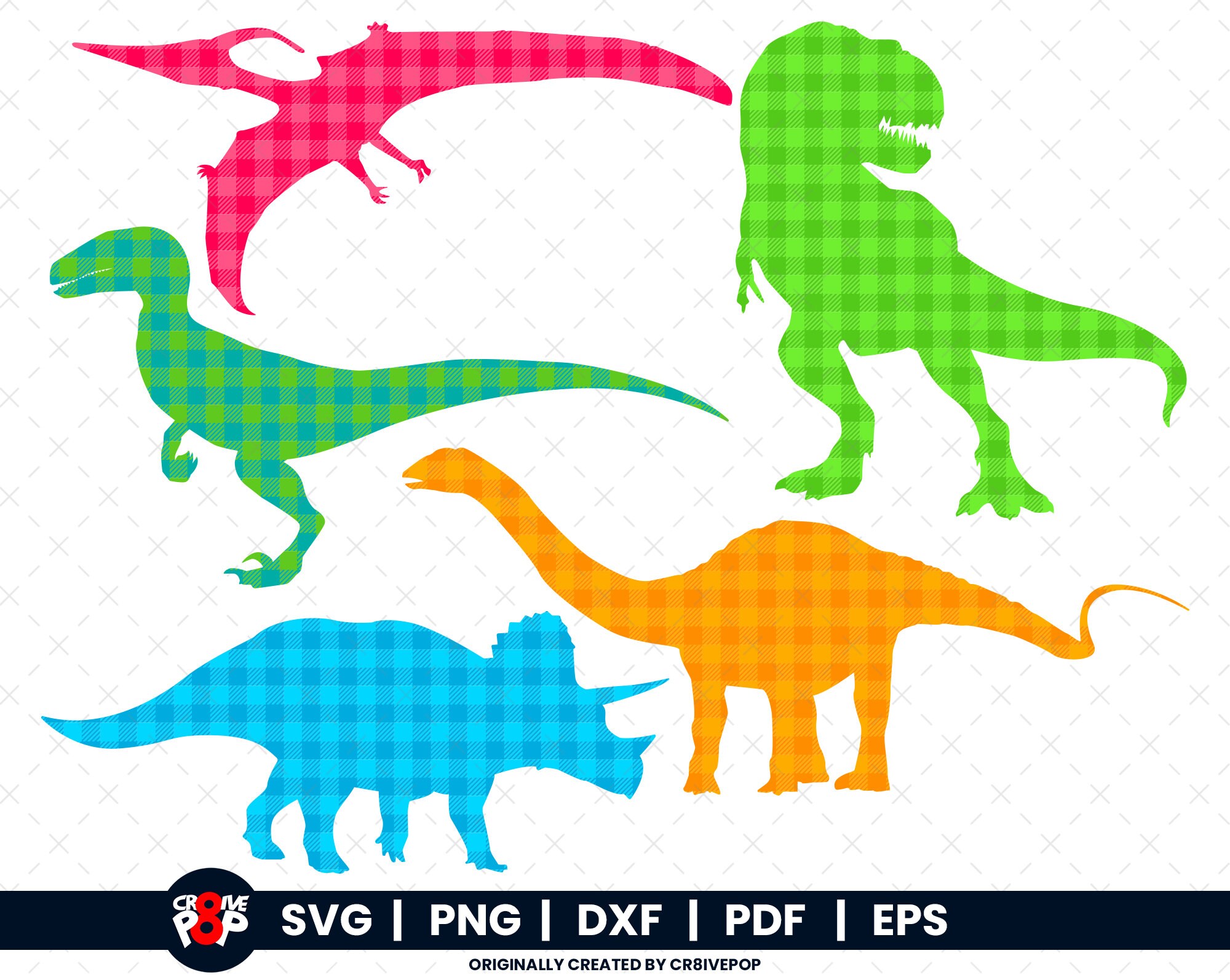 Dinosaur Plaid SVG | PNG, DFX, Eps, Pdf Cut Outs and Clipart, Dinosaur ...