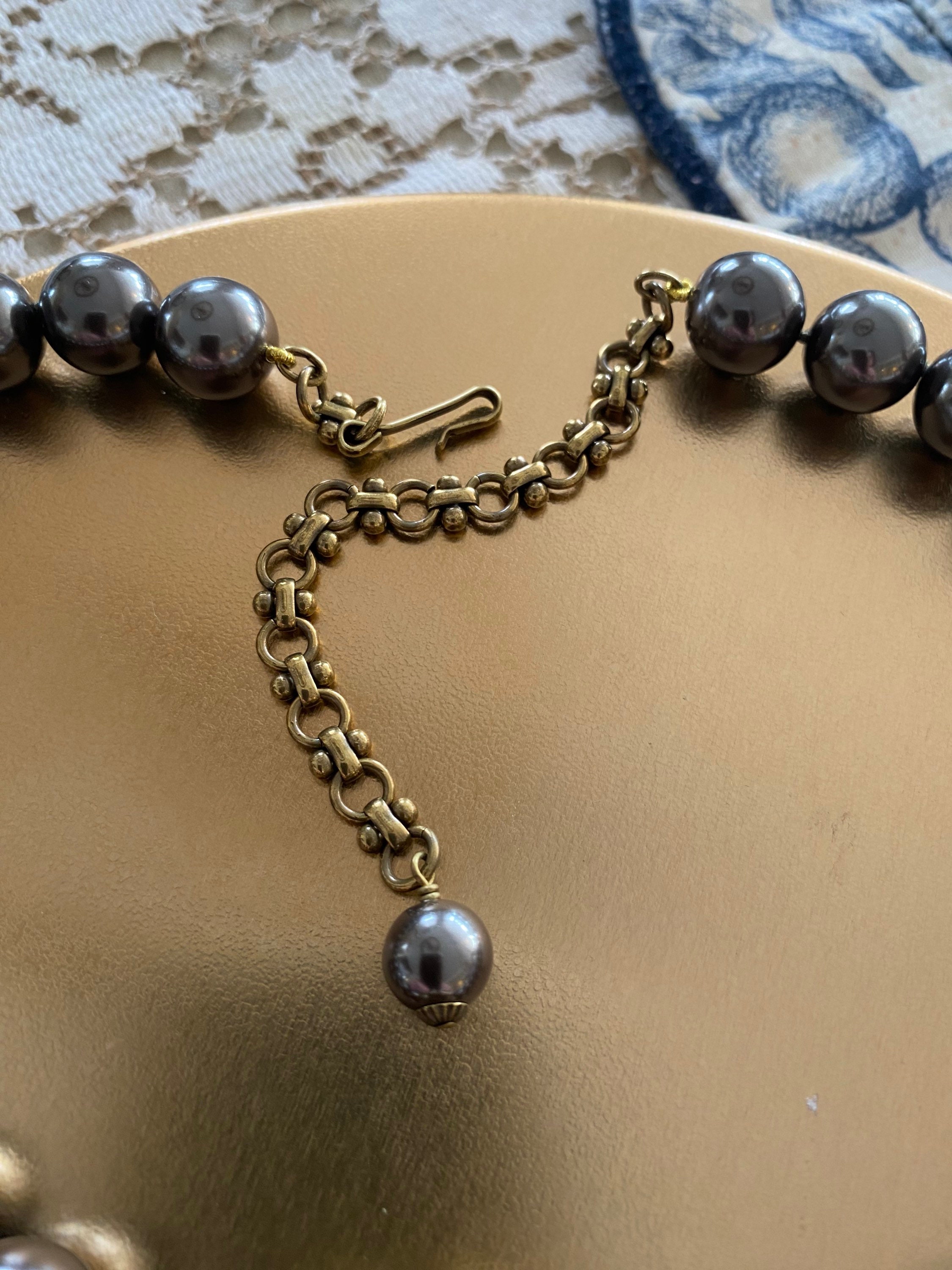 Heidi Daus Art Deco Design Necklace And Matching Earrings Faux Pearls