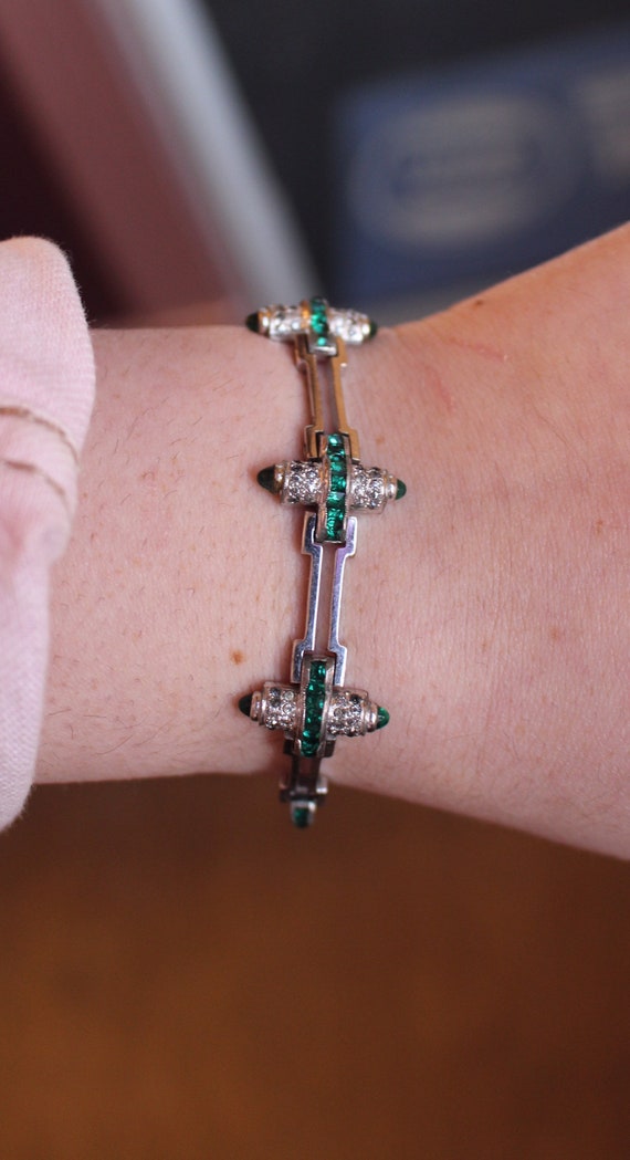 Vintage green rhinestone bracelet - Gem