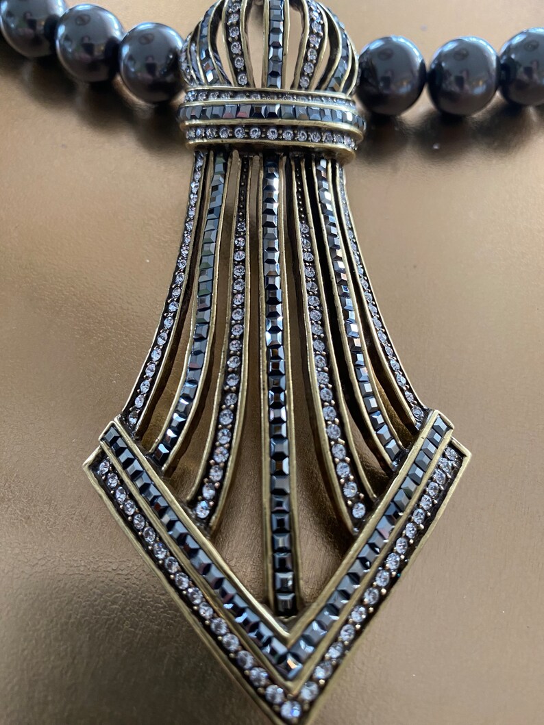 Heidi Daus Art Deco Design Necklace and Matching Earrings. Faux Pearls ...