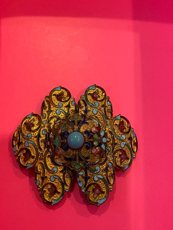 Victorian enamel belt buckle - Gem
