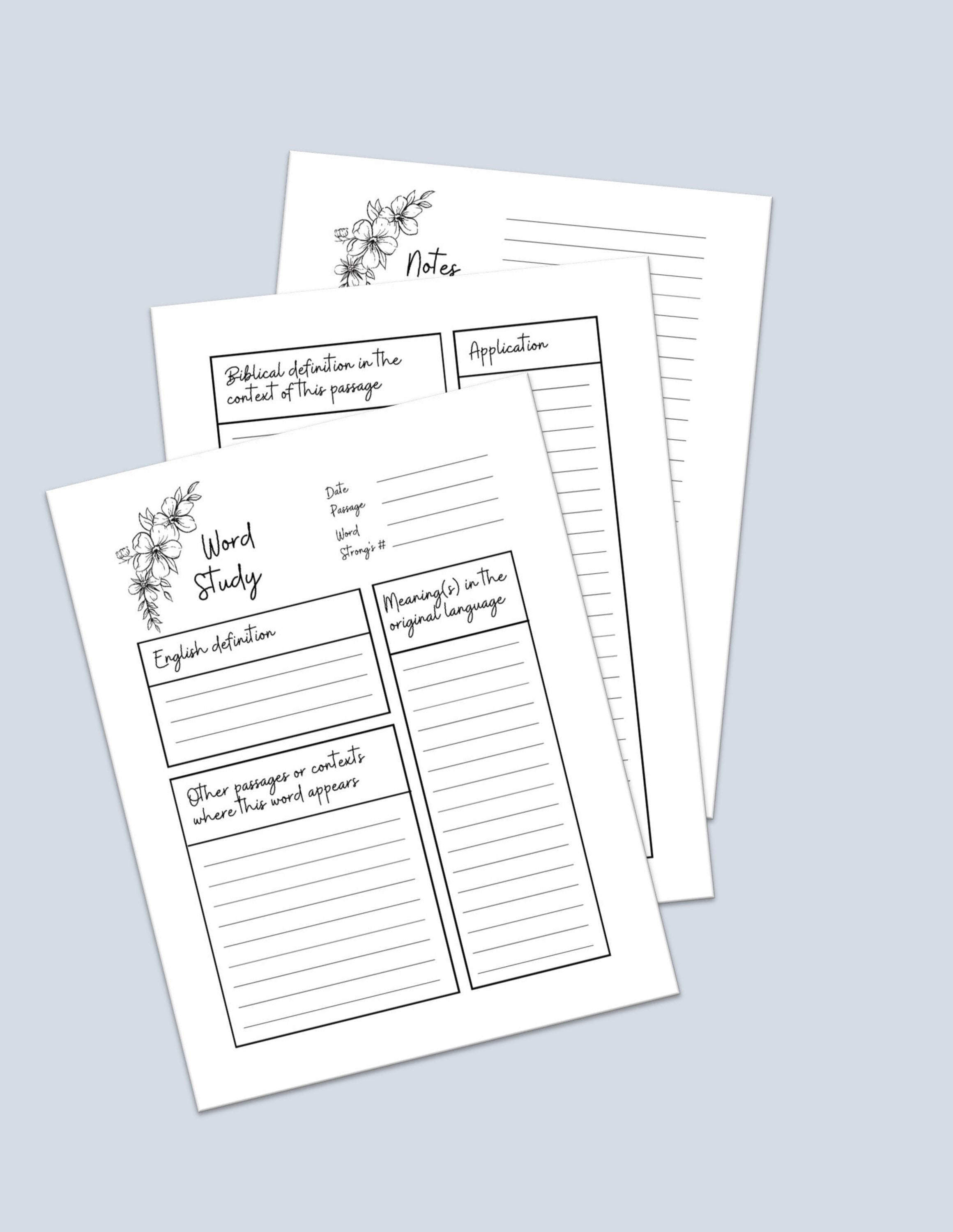 Bible "word Study" Resource: Bible Study Sheets With Bonus "notes" Page ...
