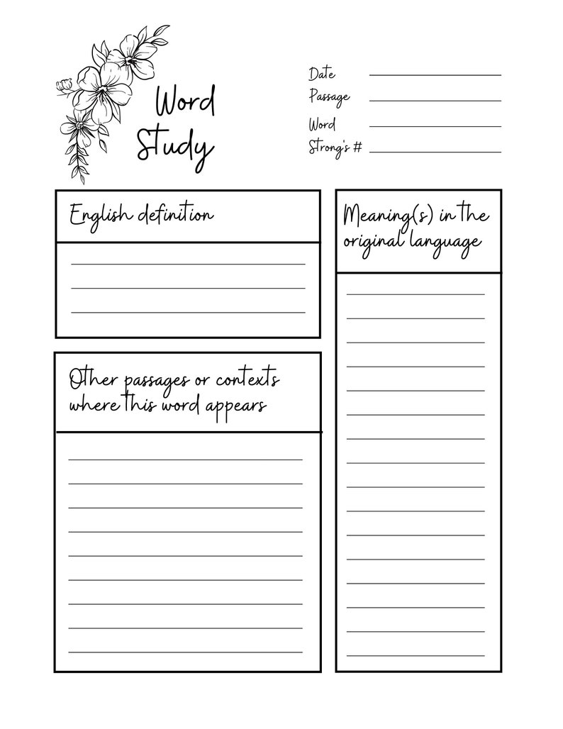 Bible "word Study" Resource: Bible Study Sheets With Bonus "notes" Page ...