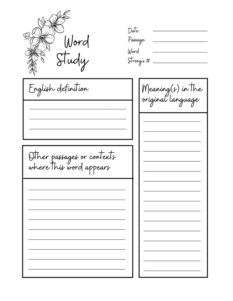 Personal Bible Study Printable Journal Set: Word Study, Verse Study ...