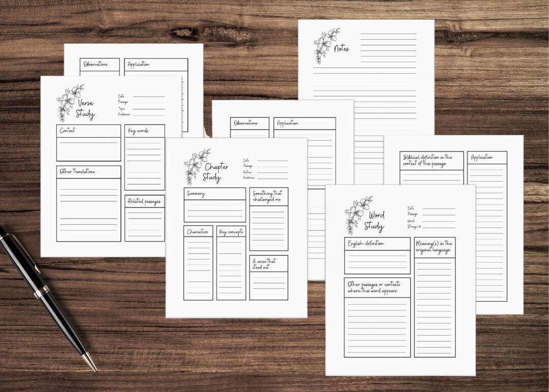 Personal Bible Study Printable Journal Set: Word Study, Verse Study ...