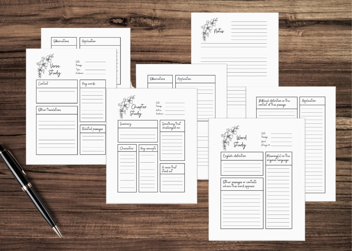 Personal Bible Study Printable Journal Set: Word Study, Verse Study ...