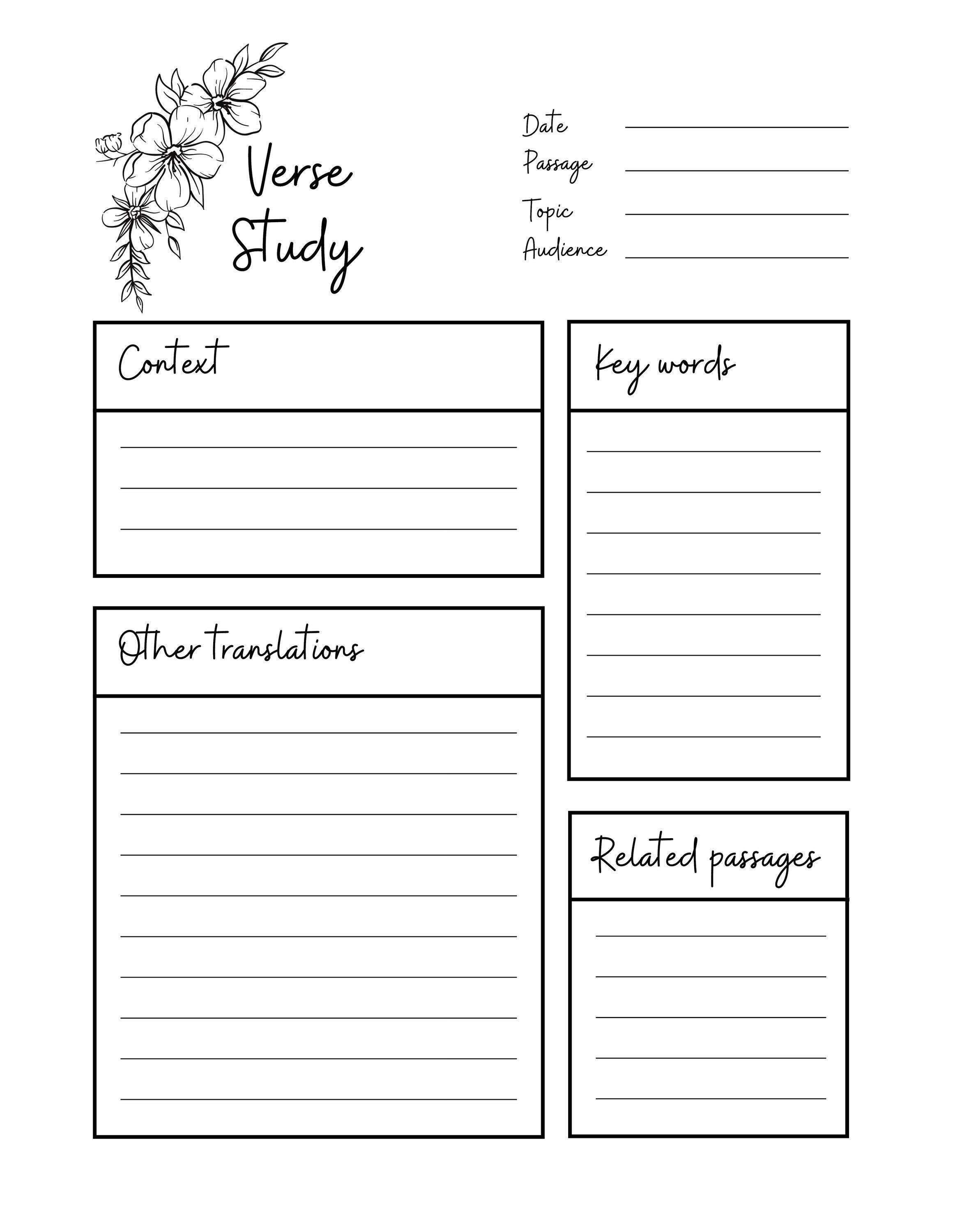 Personal Bible Study Printable Journal Set: Word Study, Verse Study ...