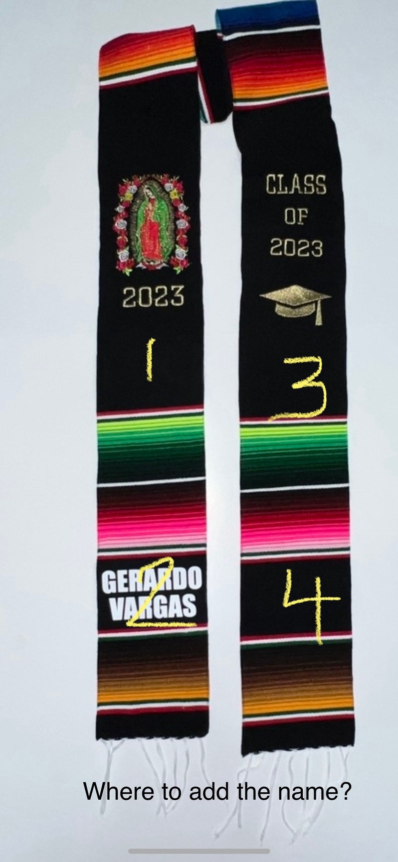 Virgen De Guadalupe 2025 Personalized Serape Graduation Stole Sash ...