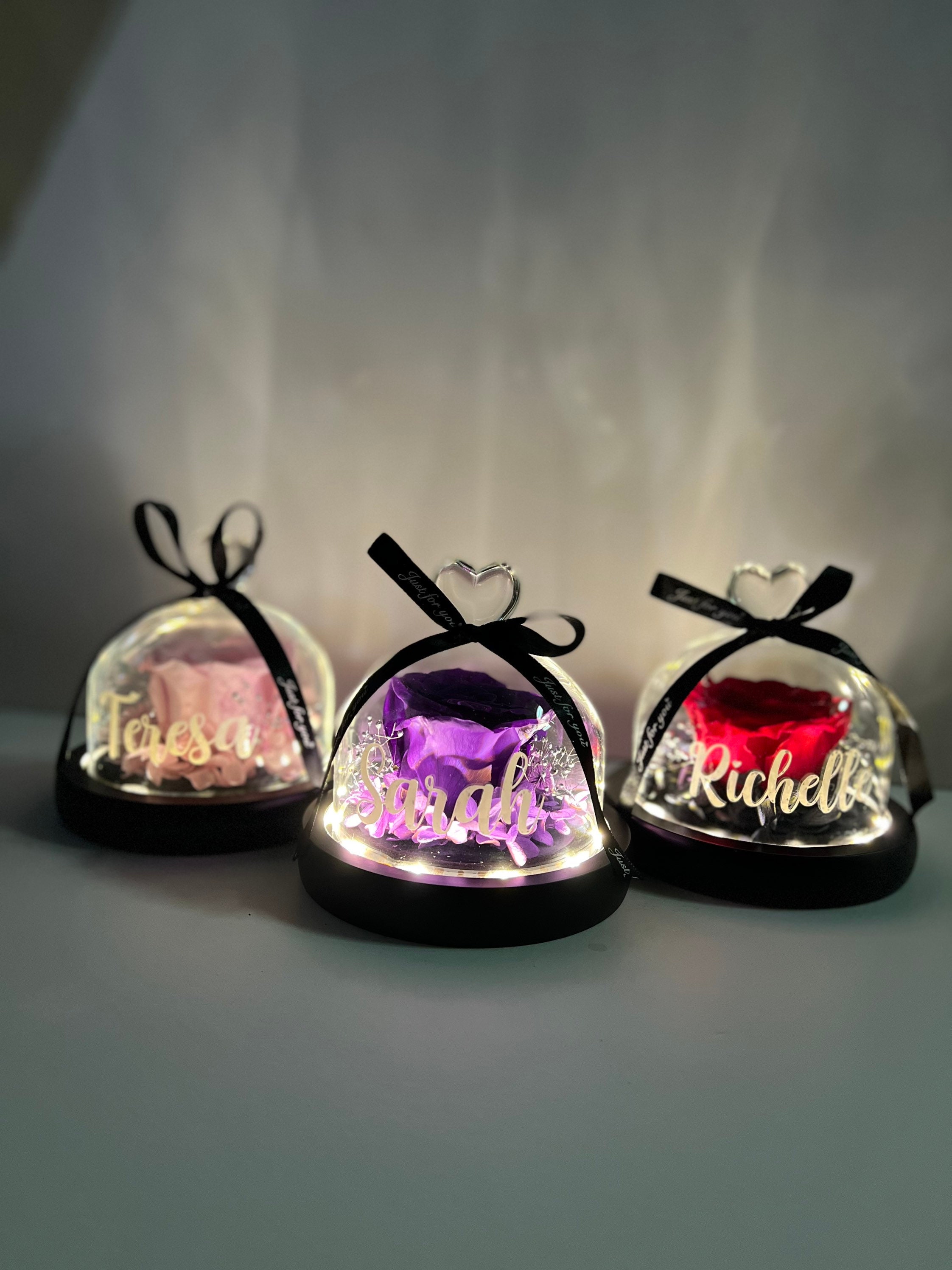 Personalized Preserved Eternal Rose in Dome With LED Lights | Etsy