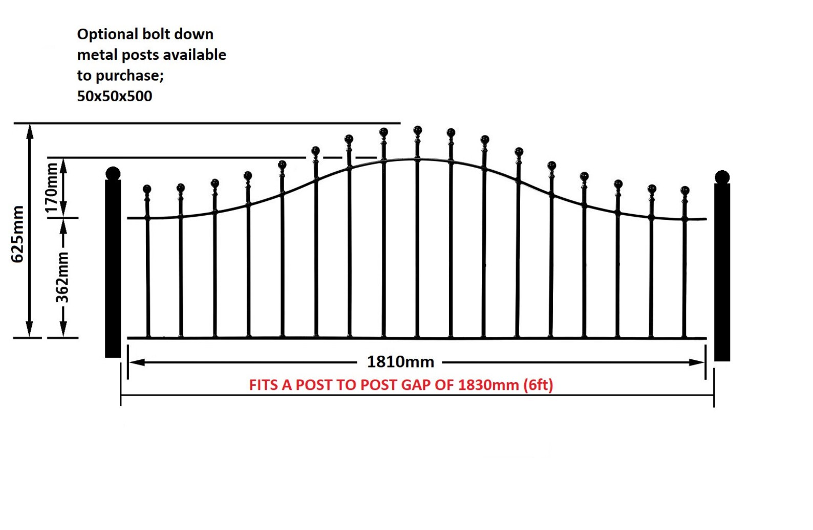 Manor Ball Finial Arched Metal Railing Panel 1830mm GAP X 625mm High ...