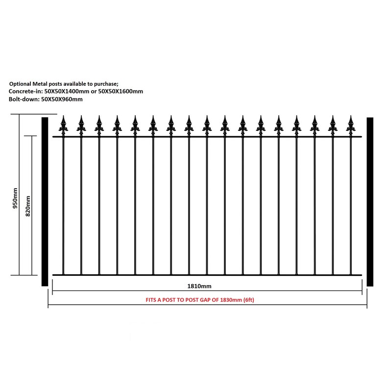 Saxon Spear Fleur-de-lys Metal Fence Panel 1830mm GAP X 950mm High ...