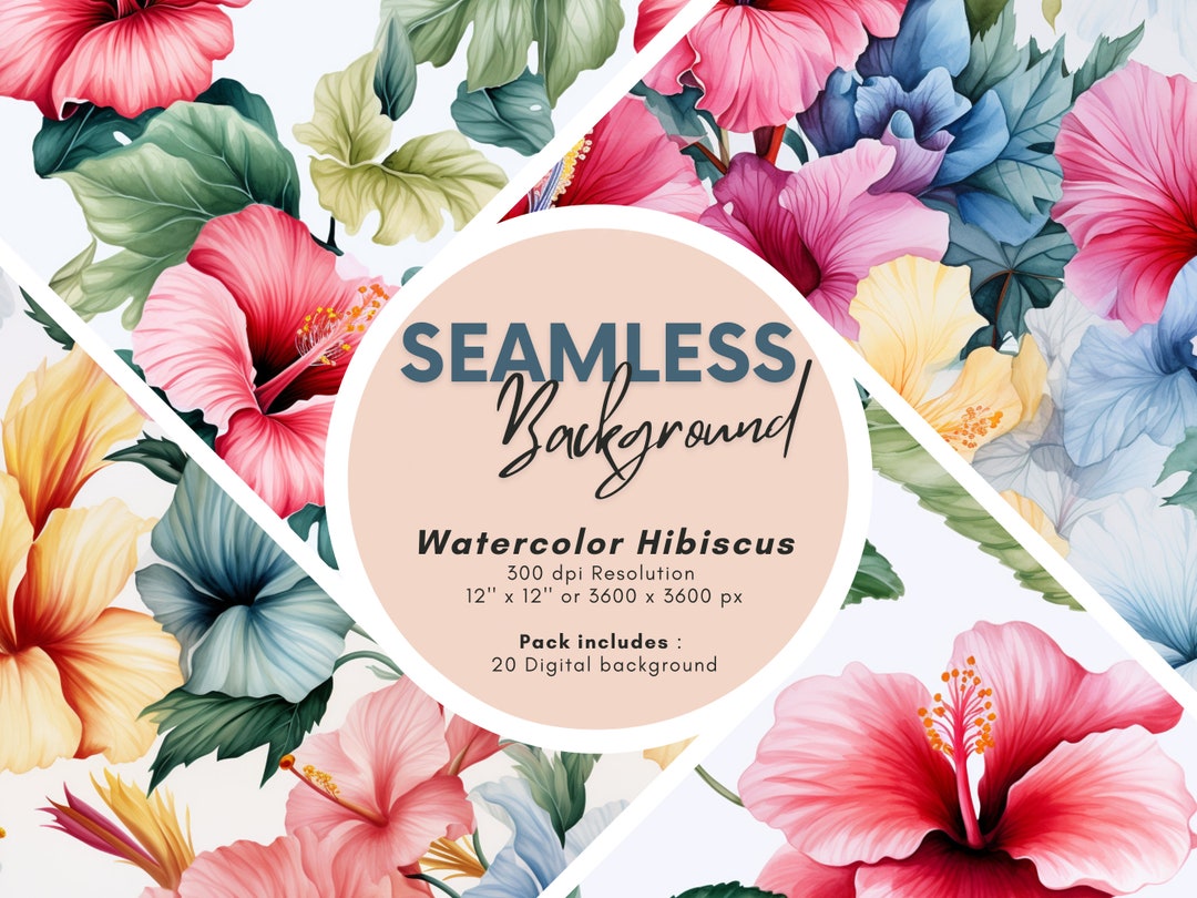 Watercolor Hibiscus Digital Paper: Seamless Floral Patterns (digital ...