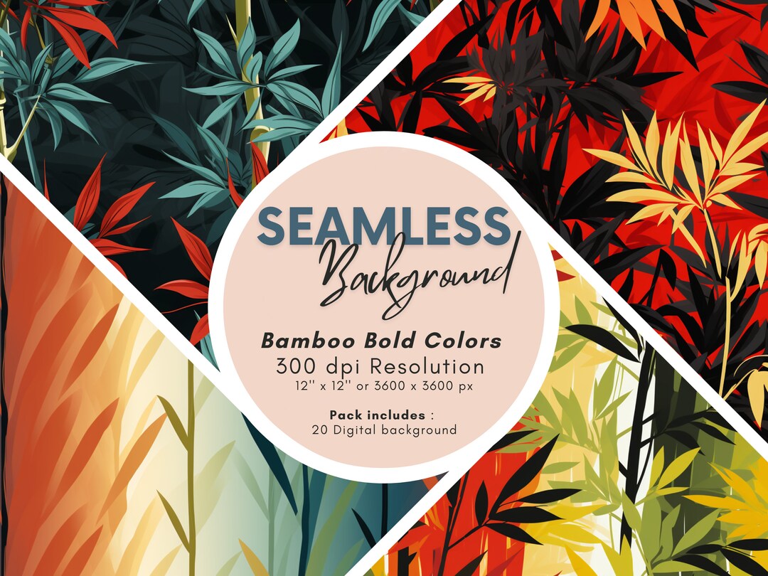 Bamboo Bold Colors Digital Paper -watercolor Patterns, Seamless ...