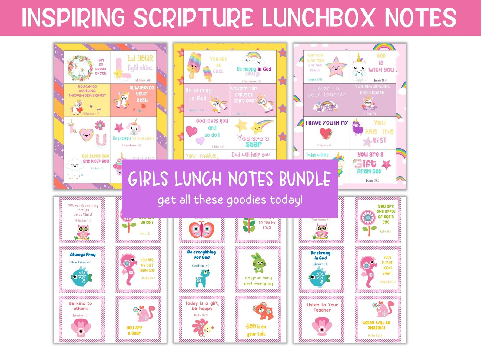 Girls Lunch Notes Printables, Lunch Love Notes, Back to School Notes ...