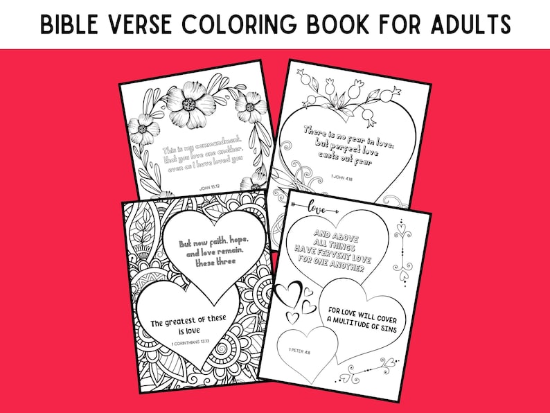 Valentine's Bible Verse Coloring Pages: Hearts Coloring Sheets (digital ...