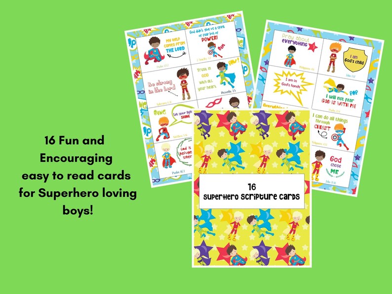 Printable Bible Verse Cards for Kids, Superhero Scripture Cards for ...