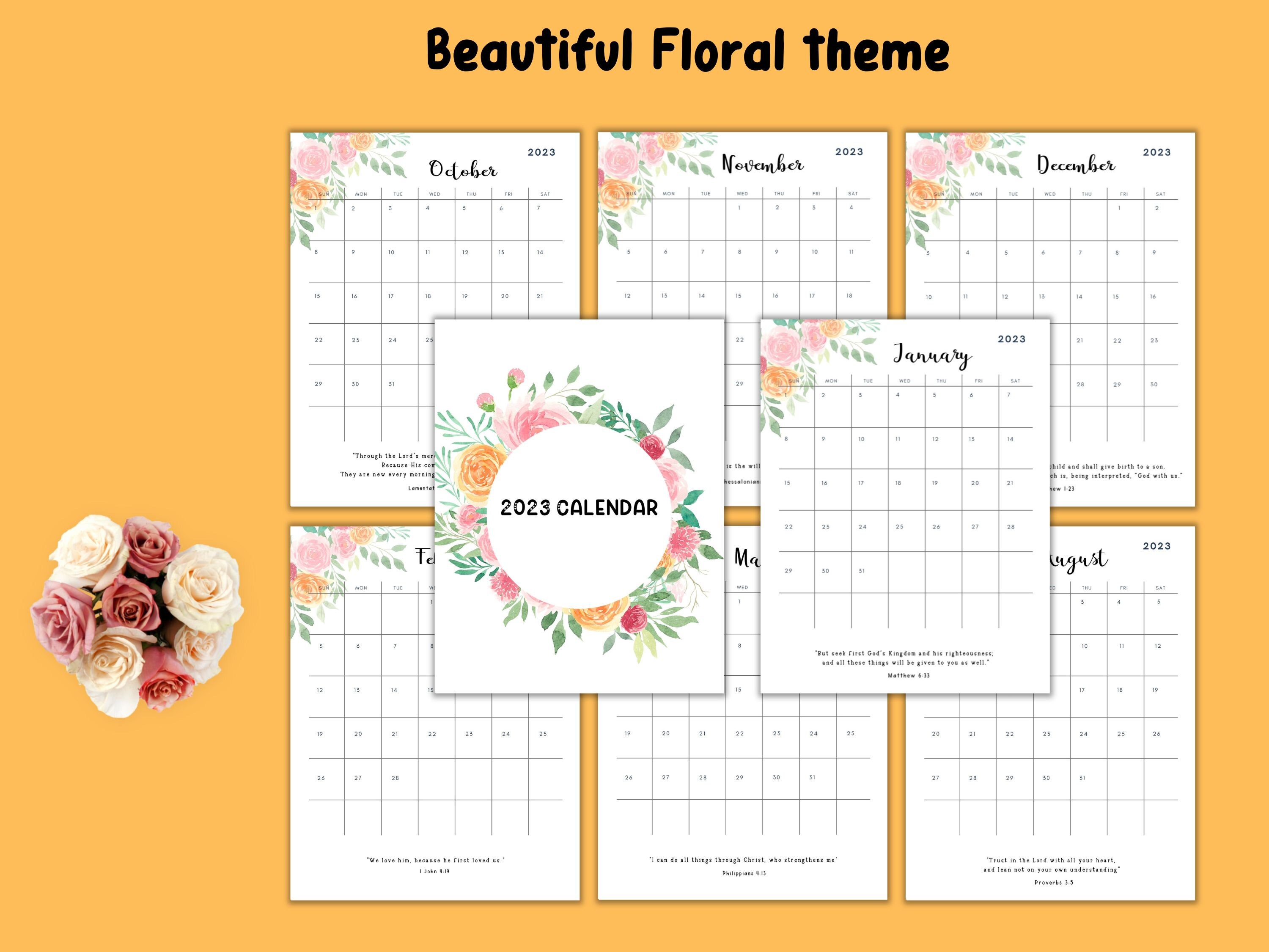 Printable Scripture Calendar, Bible Calendar, Floral Calendar 2023, Mom ...