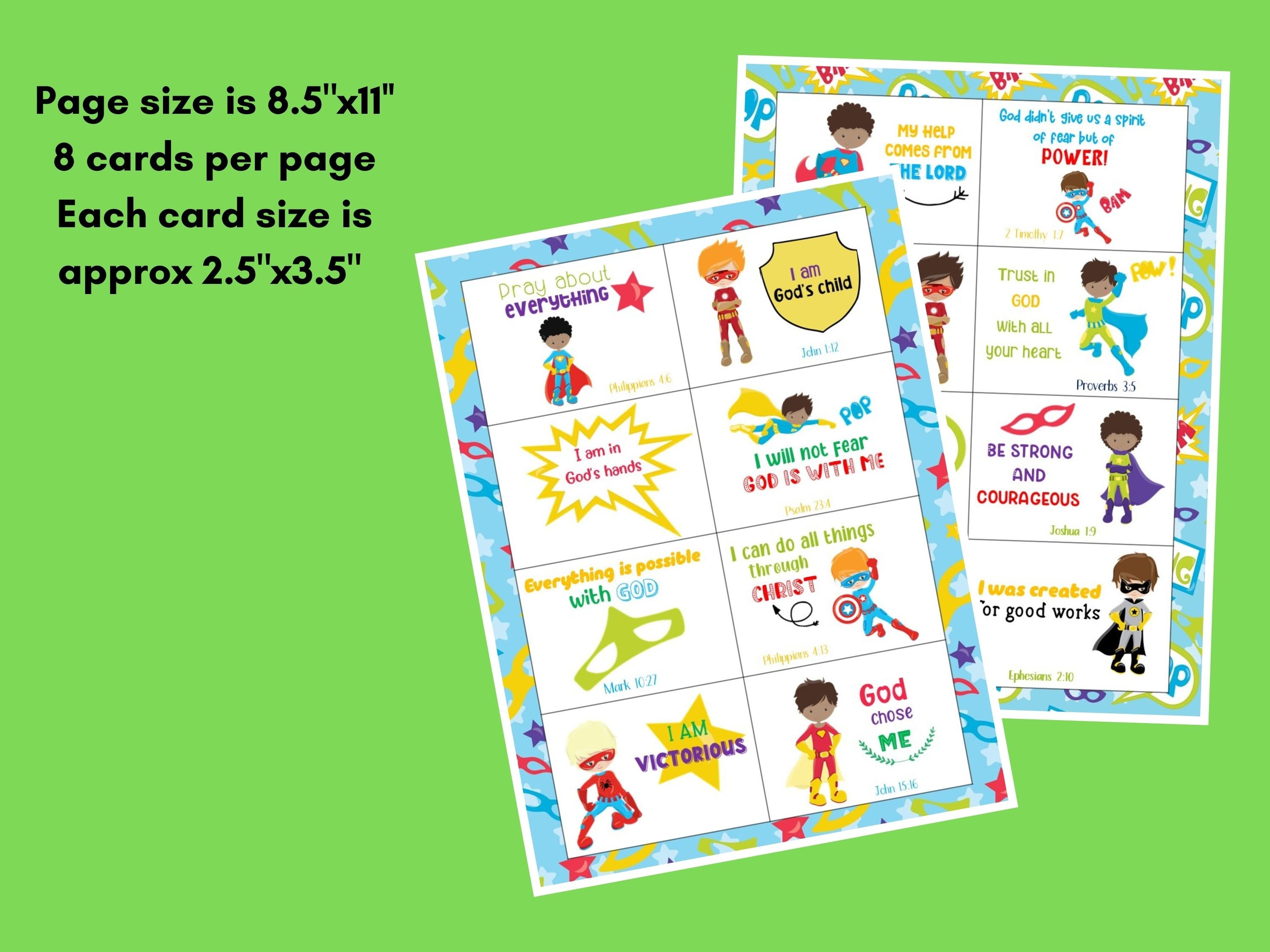 Printable Bible Verse Cards for Kids, Superhero Scripture Cards for ...