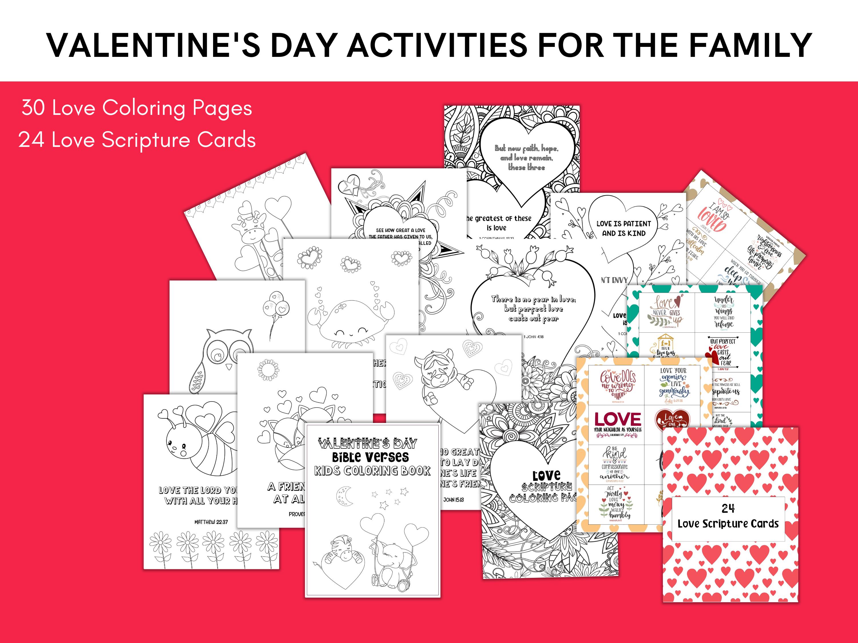 Valentine's Day Activity Sheets Bundle, Love Bible Verse Printables ...