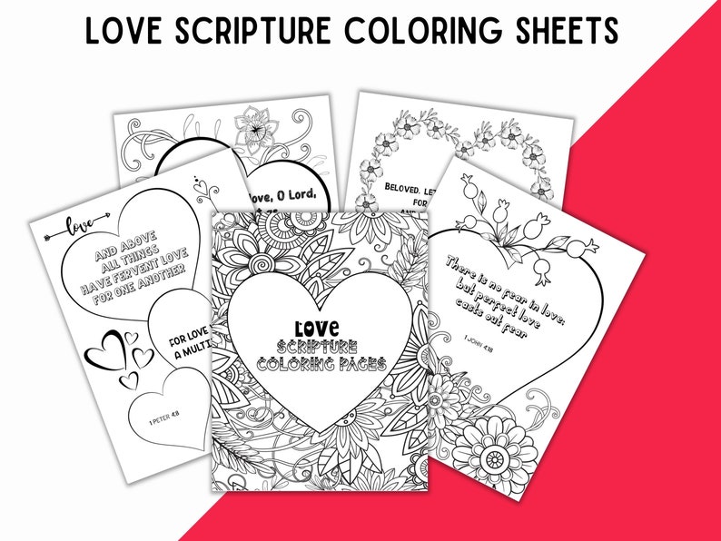 Valentine's Bible Verse Coloring Pages: Hearts Coloring Sheets (digital ...