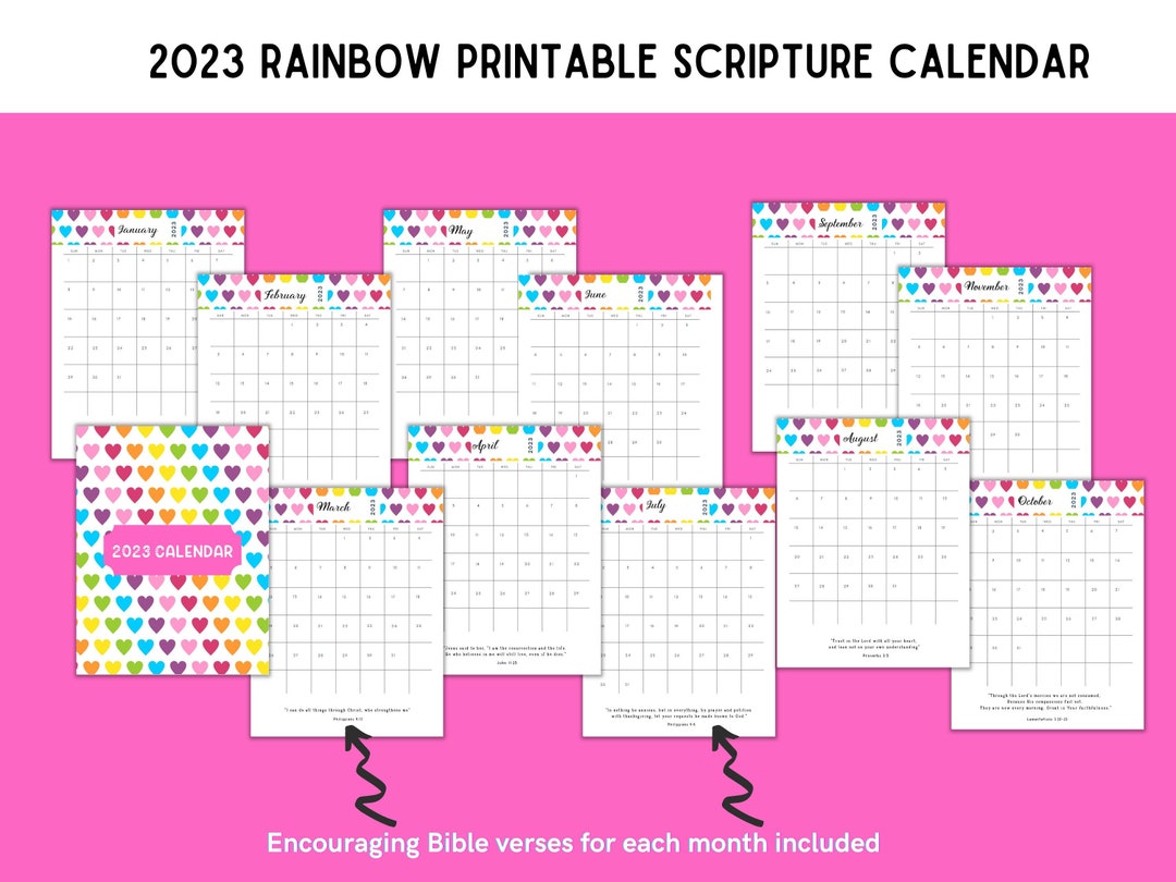 2023 Printable Rainbow Monthly Calendar Scripture Calendar - Etsy