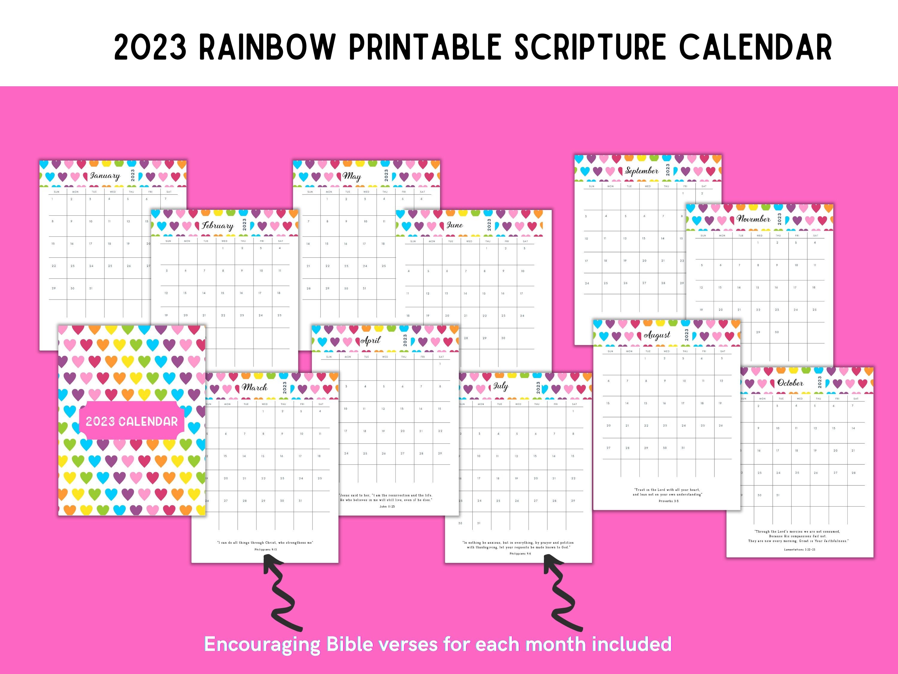 2023 Printable Rainbow Monthly Calendar Scripture Calendar - Etsy