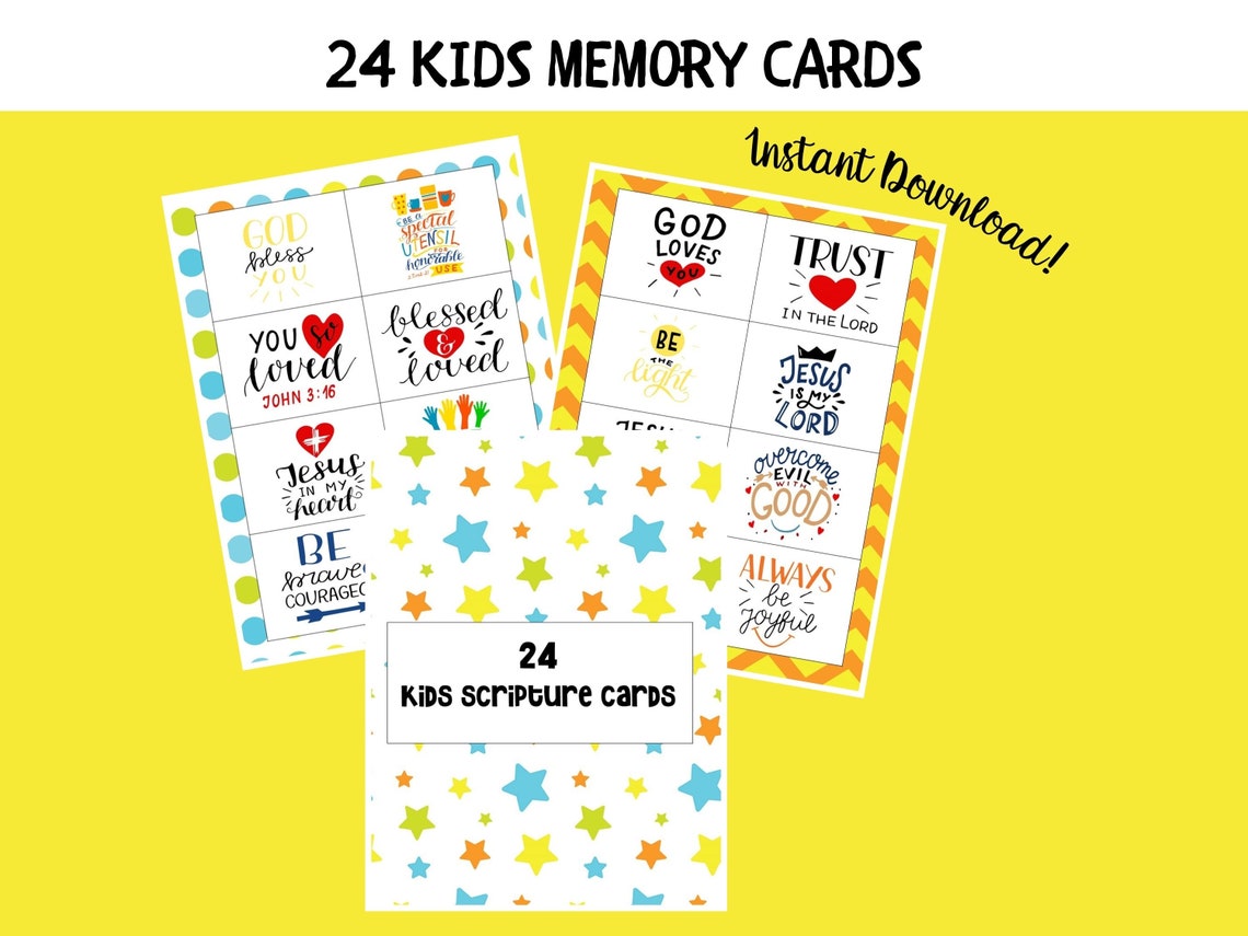 Printable Kids Scripture Cards, Digital Bible Verse Cards, Bible Memory ...