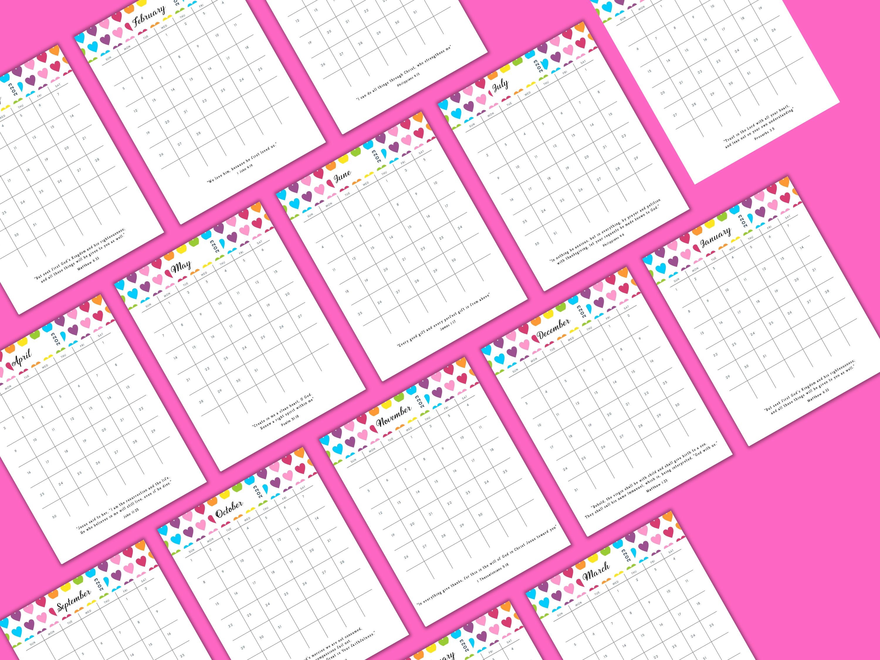 2023 Printable Rainbow Monthly Calendar Scripture Calendar - Etsy