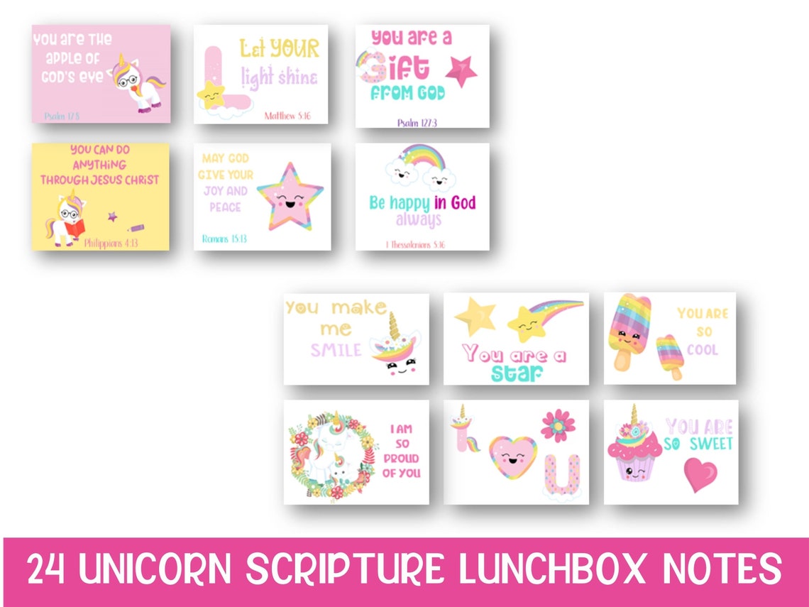 Printable Lunch Cards Unicorn Notes Kids Lunch Notes - Etsy