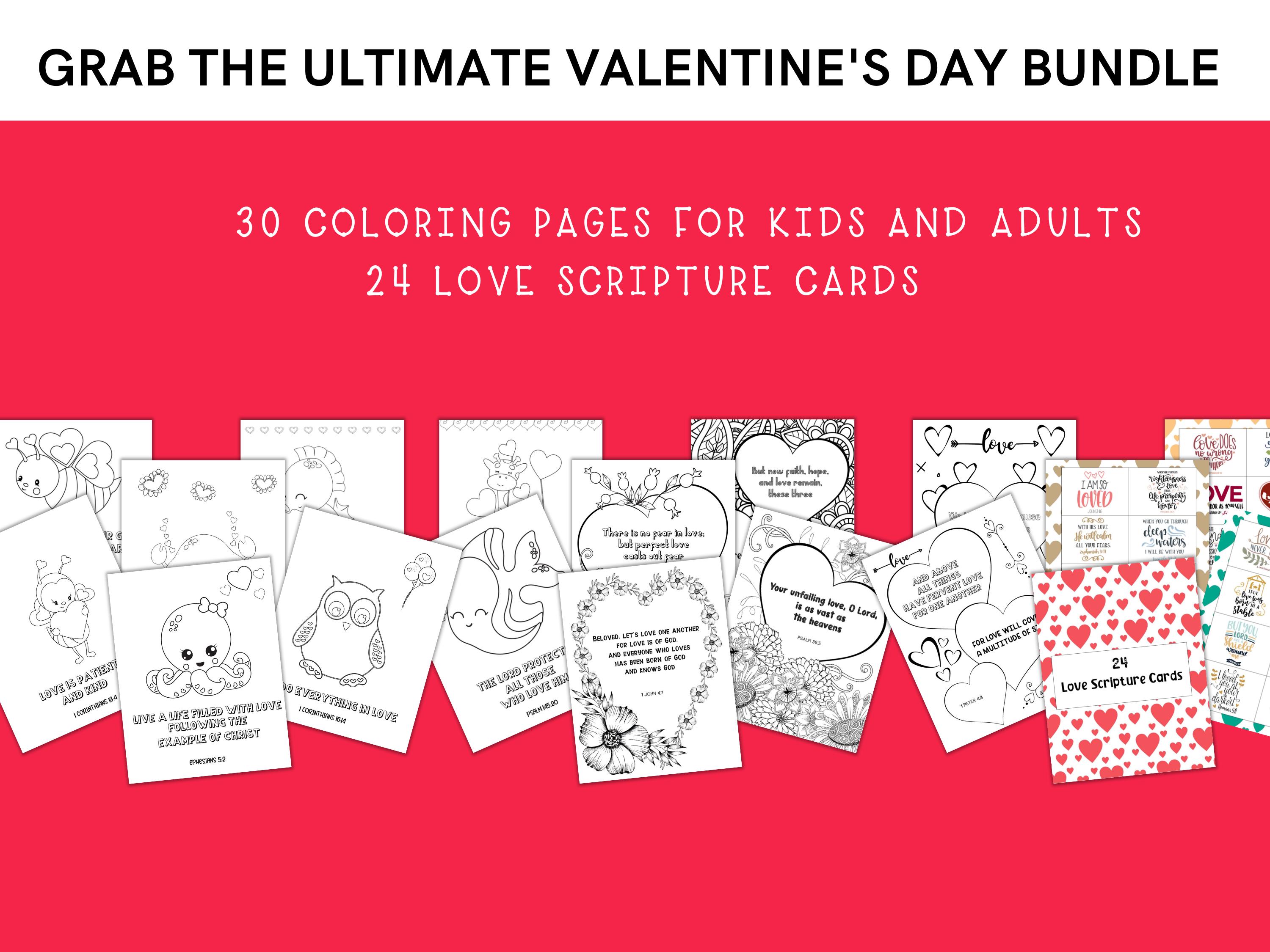 Valentine's Day Activity Sheets Bundle, Love Bible Verse Printables ...