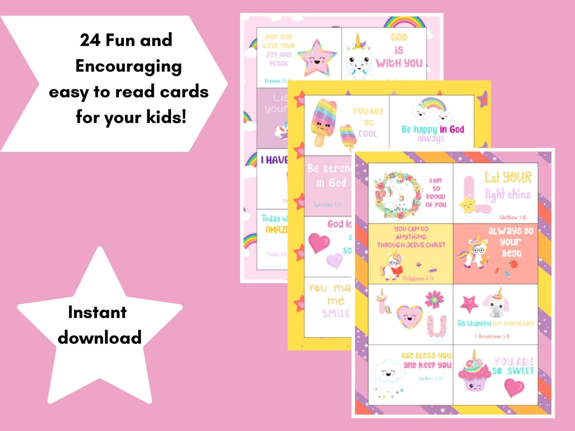 Printable Lunch Cards Unicorn Notes Kids Lunch Notes | Etsy