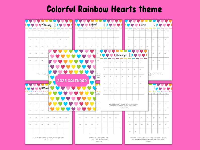 2023 Printable Rainbow Monthly Calendar Scripture Calendar - Etsy