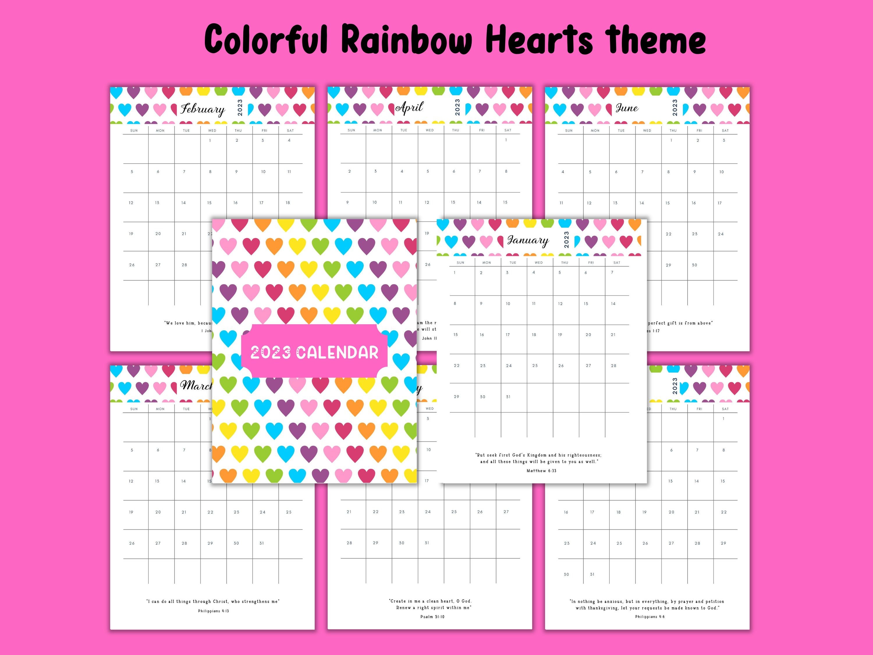 2023 Printable Rainbow Monthly Calendar Scripture Calendar - Etsy